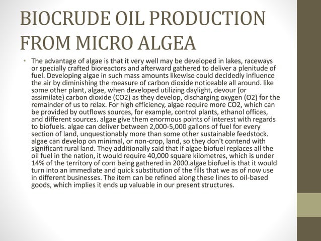 BIOCRUDE OIL PRODUCTION | PPTX | Chemistry | Science