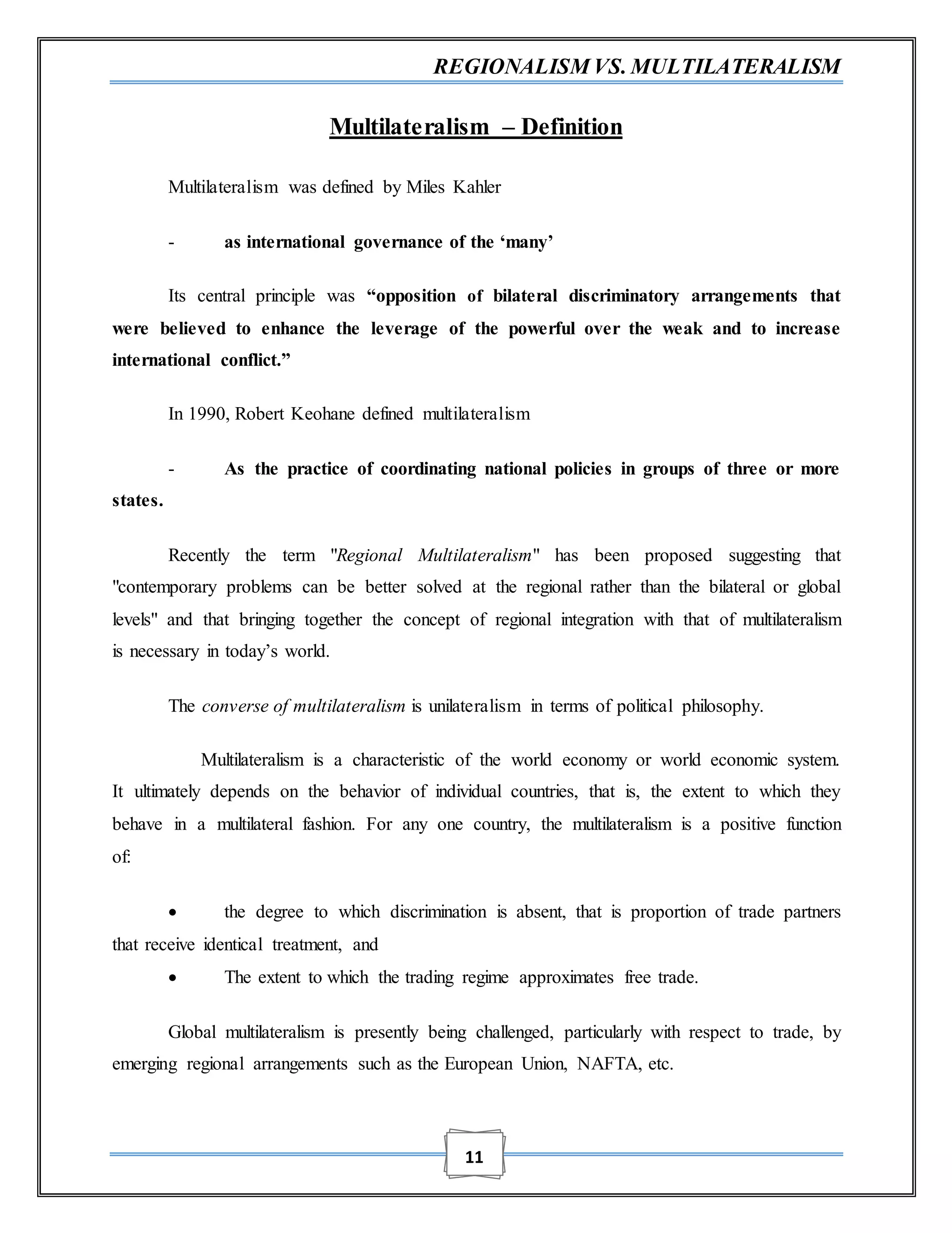 Economics project regionalism vs multilateralism m com part 1 sem 1 | DOCX