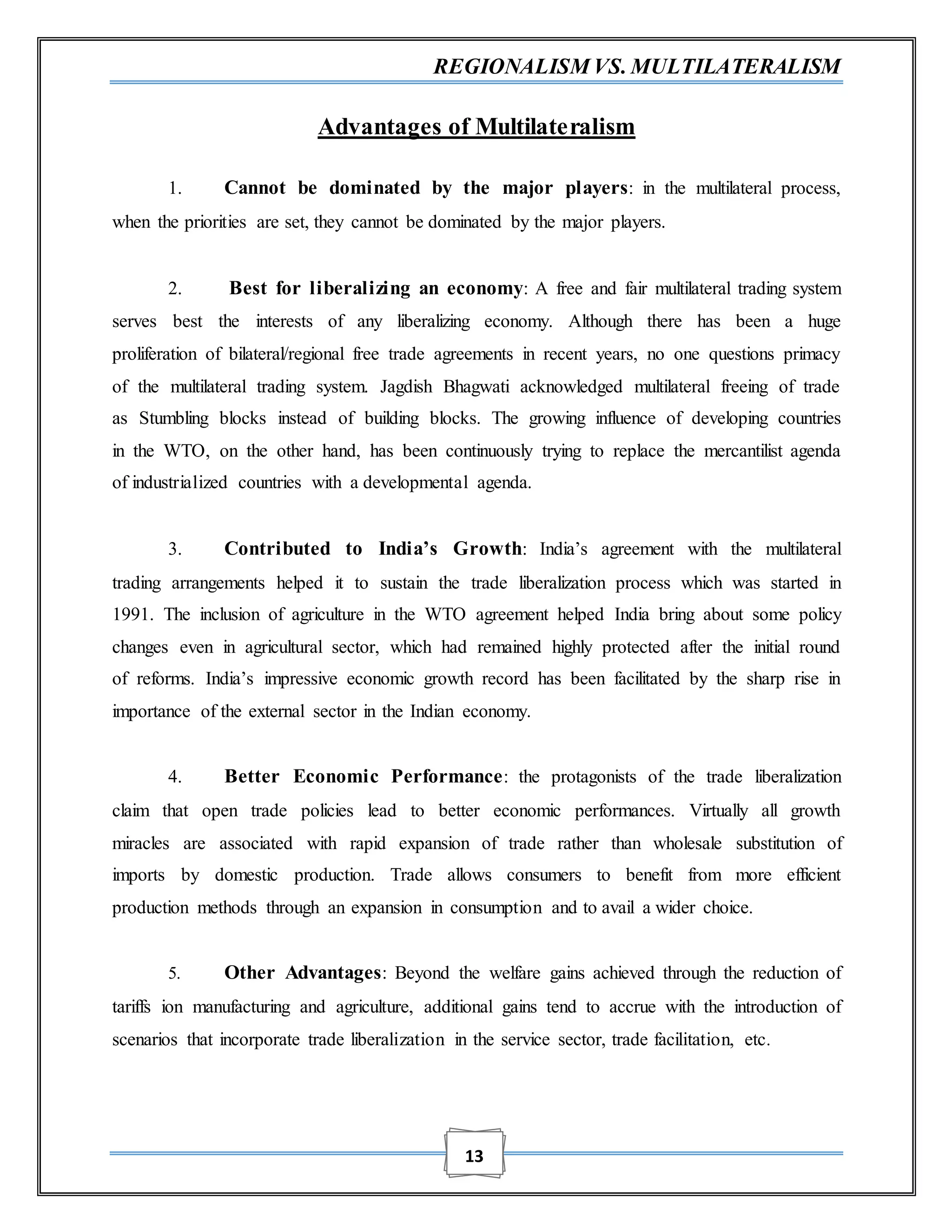 Economics project regionalism vs multilateralism m com part 1 sem 1 | DOCX