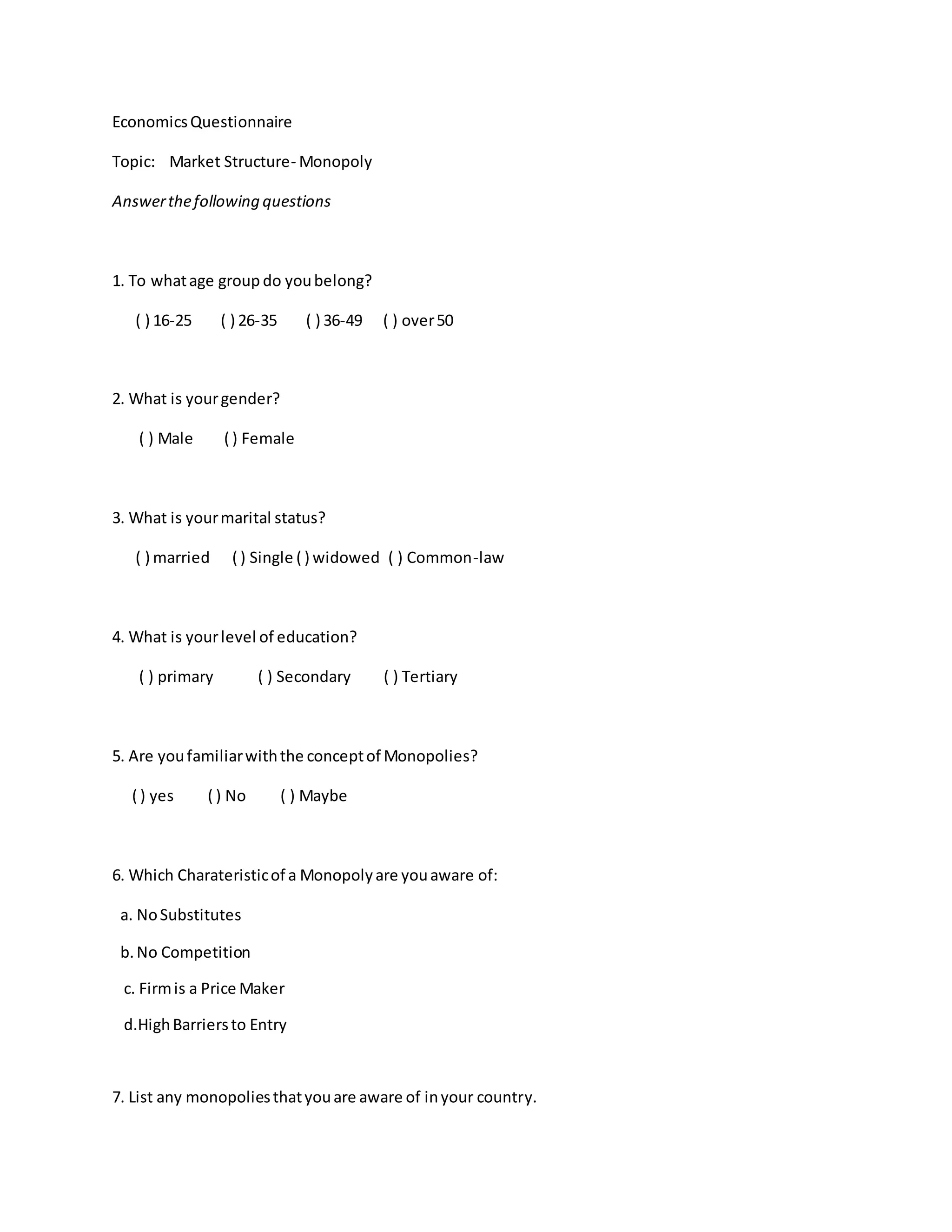 Economics questionnaire | DOCX