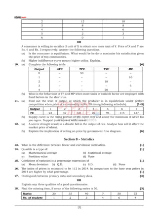Economics Sample Paper Class 11 - Studymate | PDF