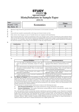 Economics Sample Paper Class 11 - Studymate | PDF