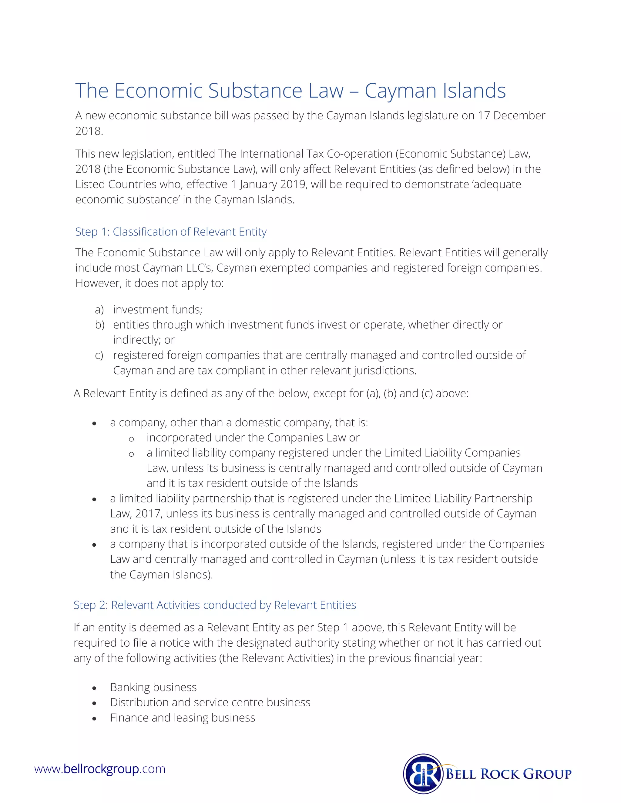 Economic Substance - Cayman Islands | PDF