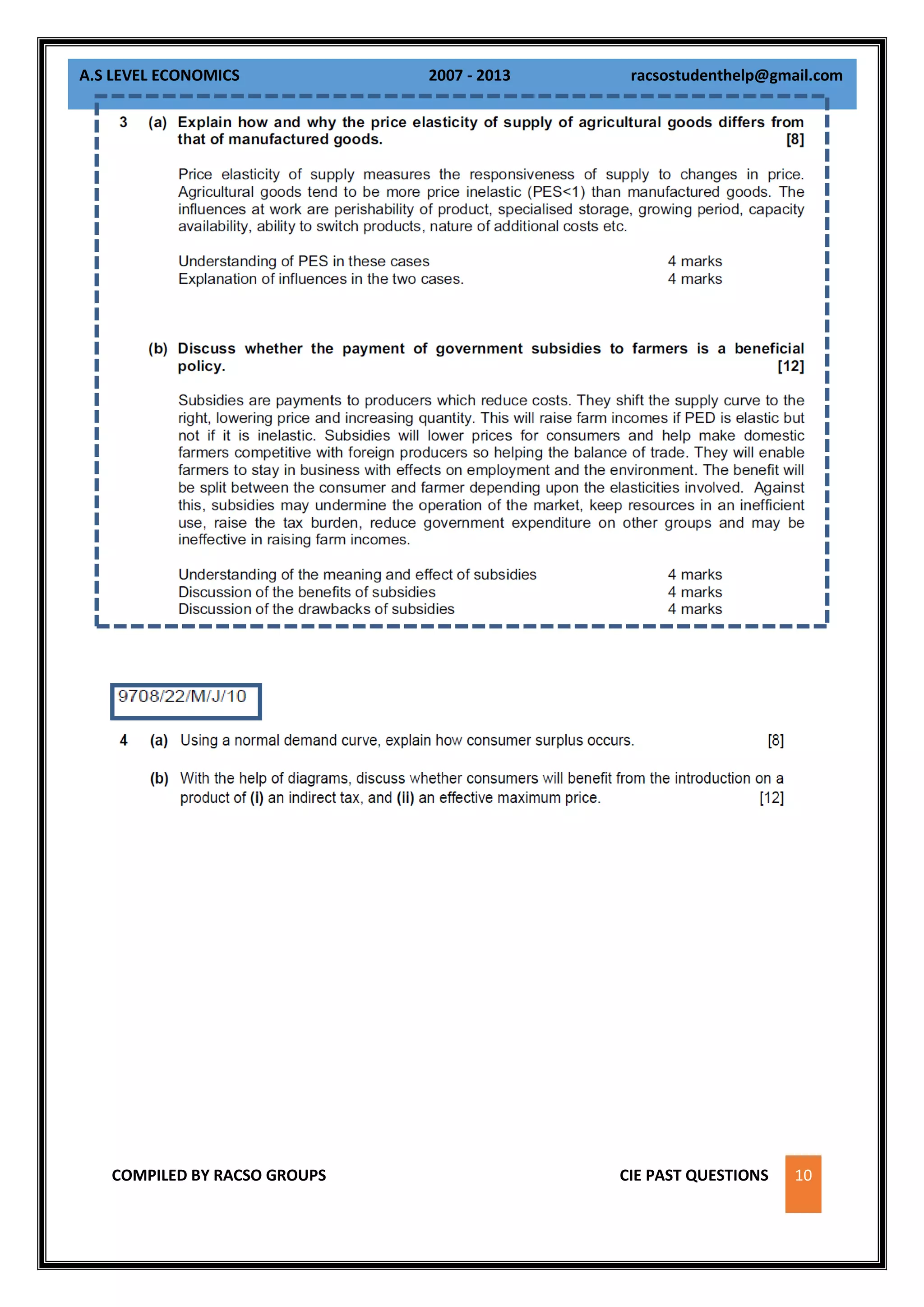 AS level economics, cambridge examinations compiled questions with ...