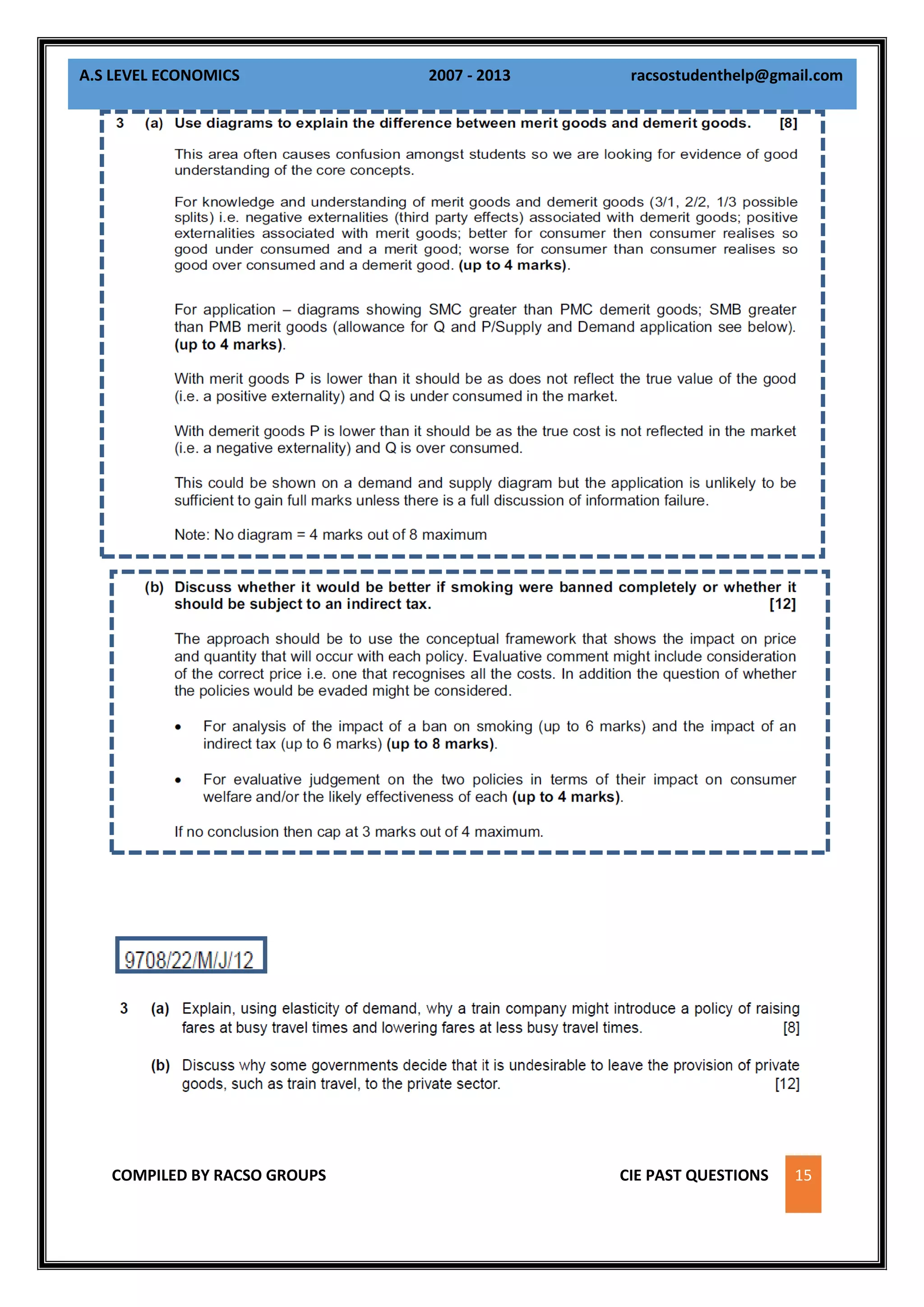 AS level economics, cambridge examinations compiled questions with ...