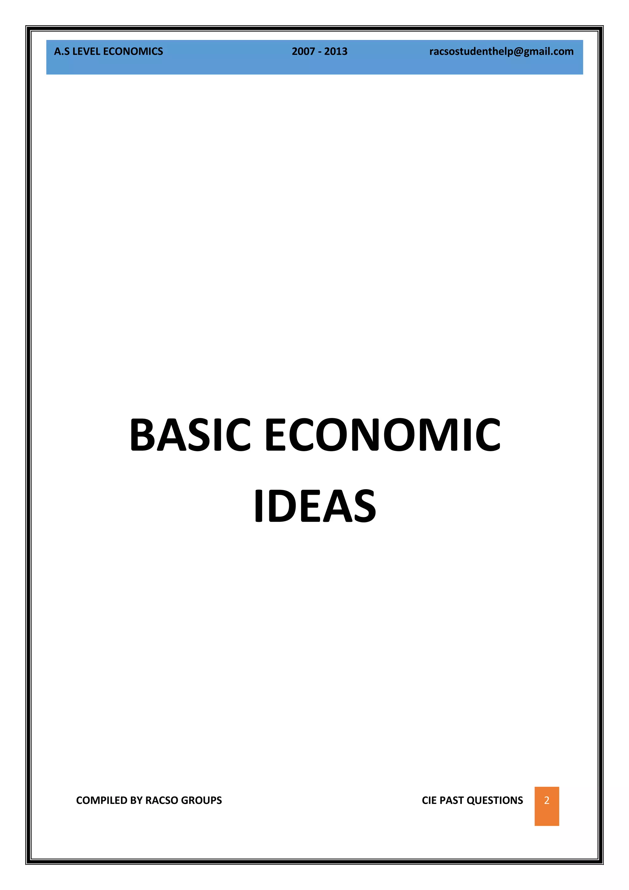 AS level economics, cambridge examinations compiled questions with ...