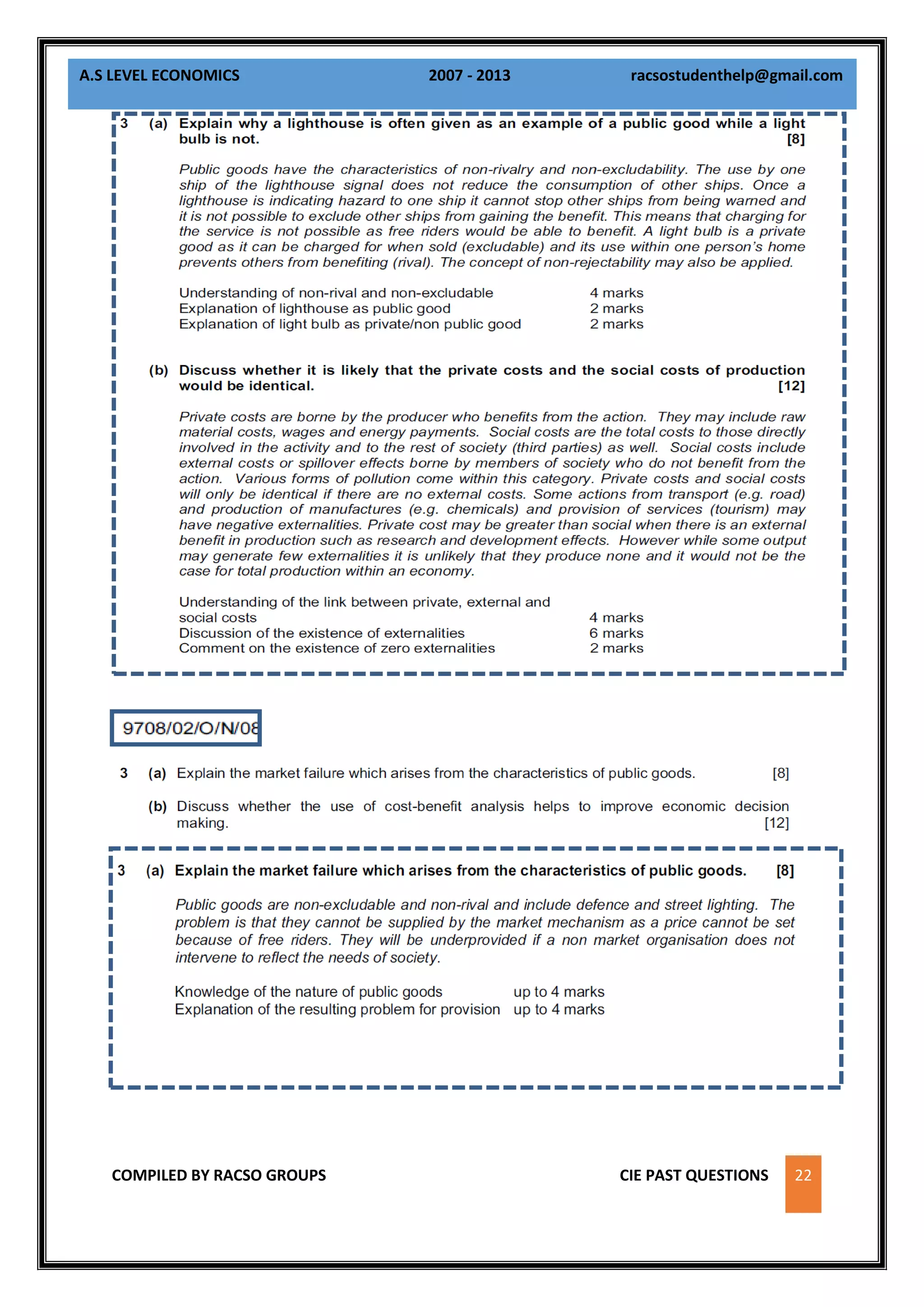 AS level economics, cambridge examinations compiled questions with ...