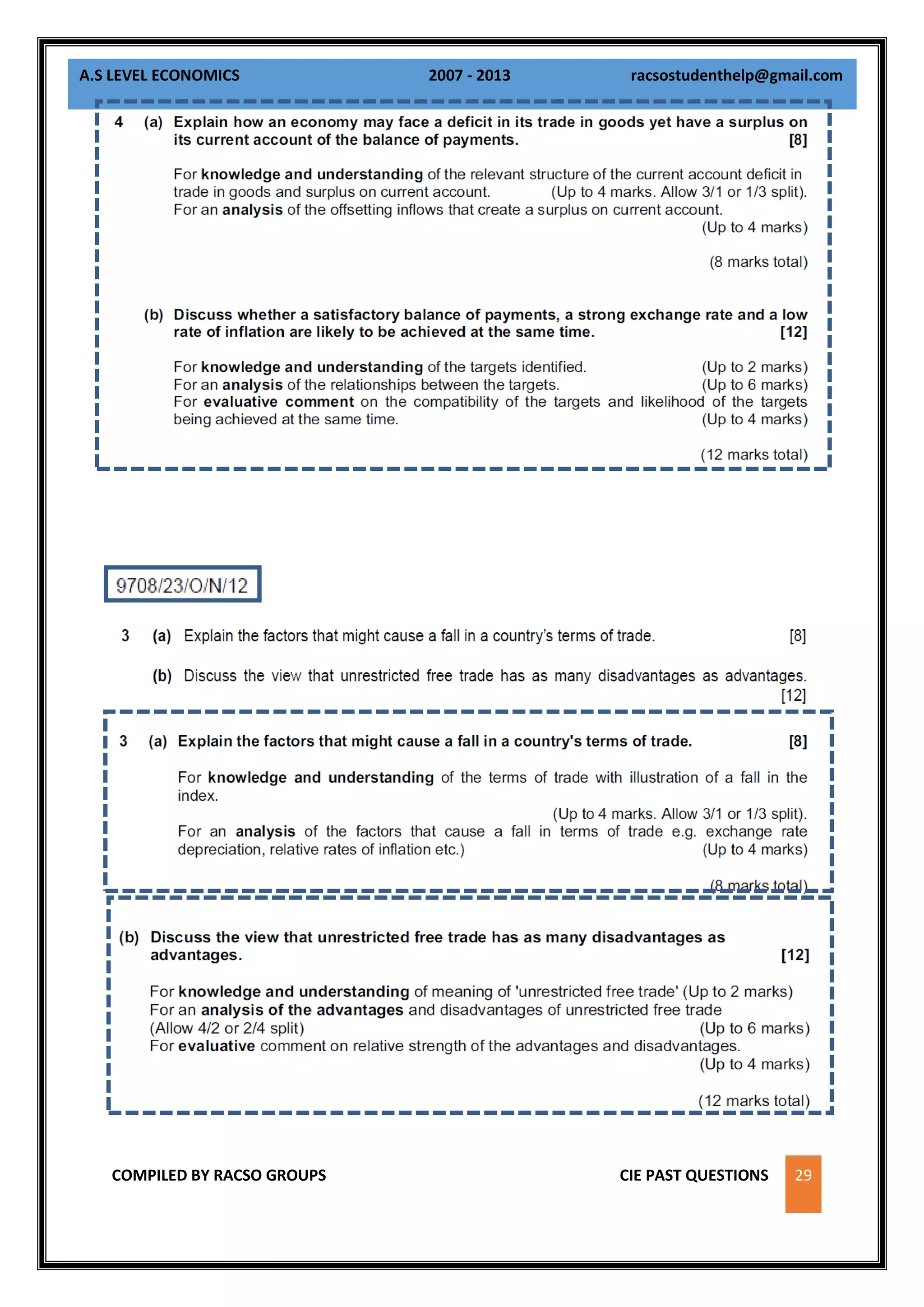 AS level economics, cambridge examinations compiled questions with ...