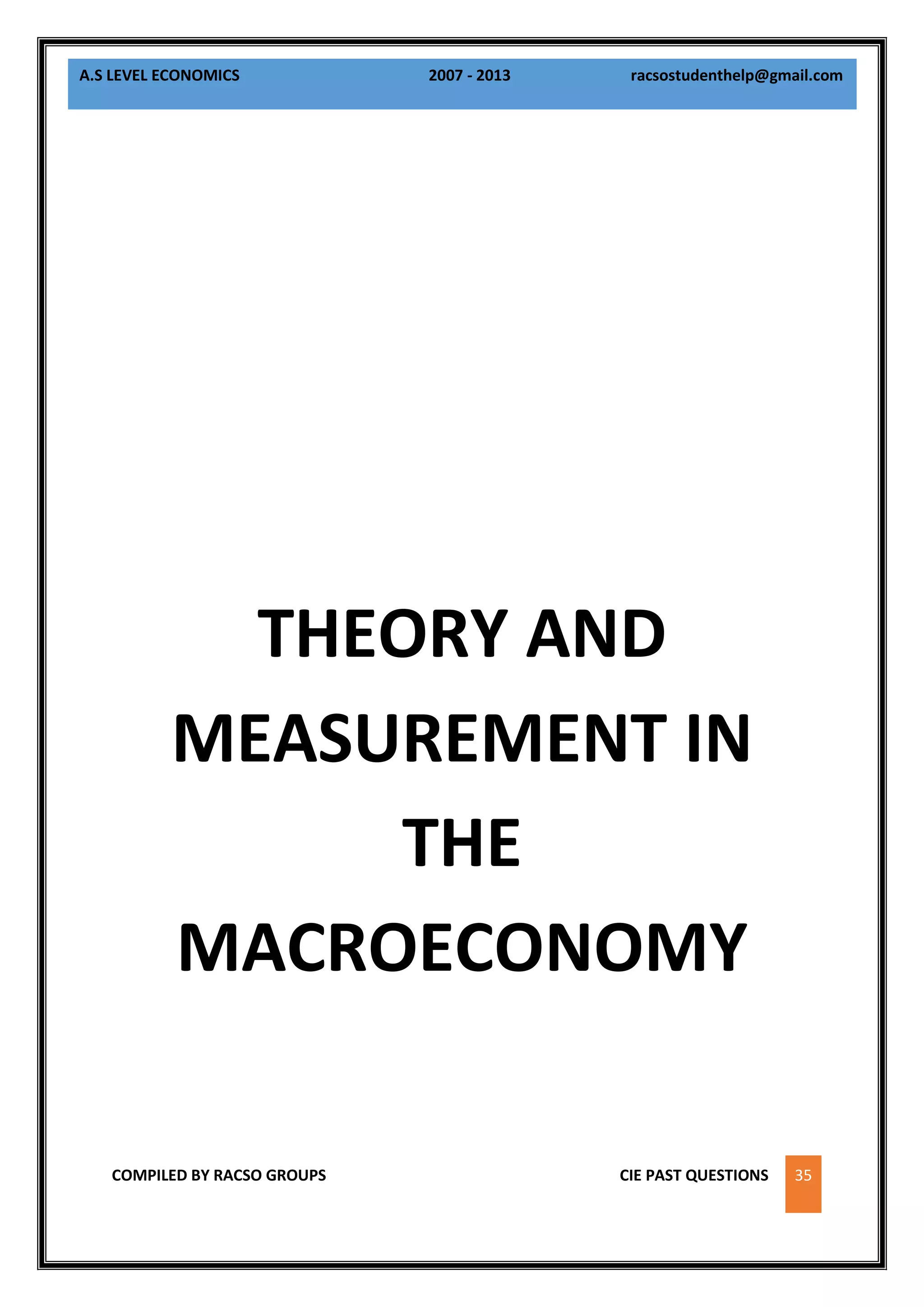 AS level economics, cambridge examinations compiled questions with ...