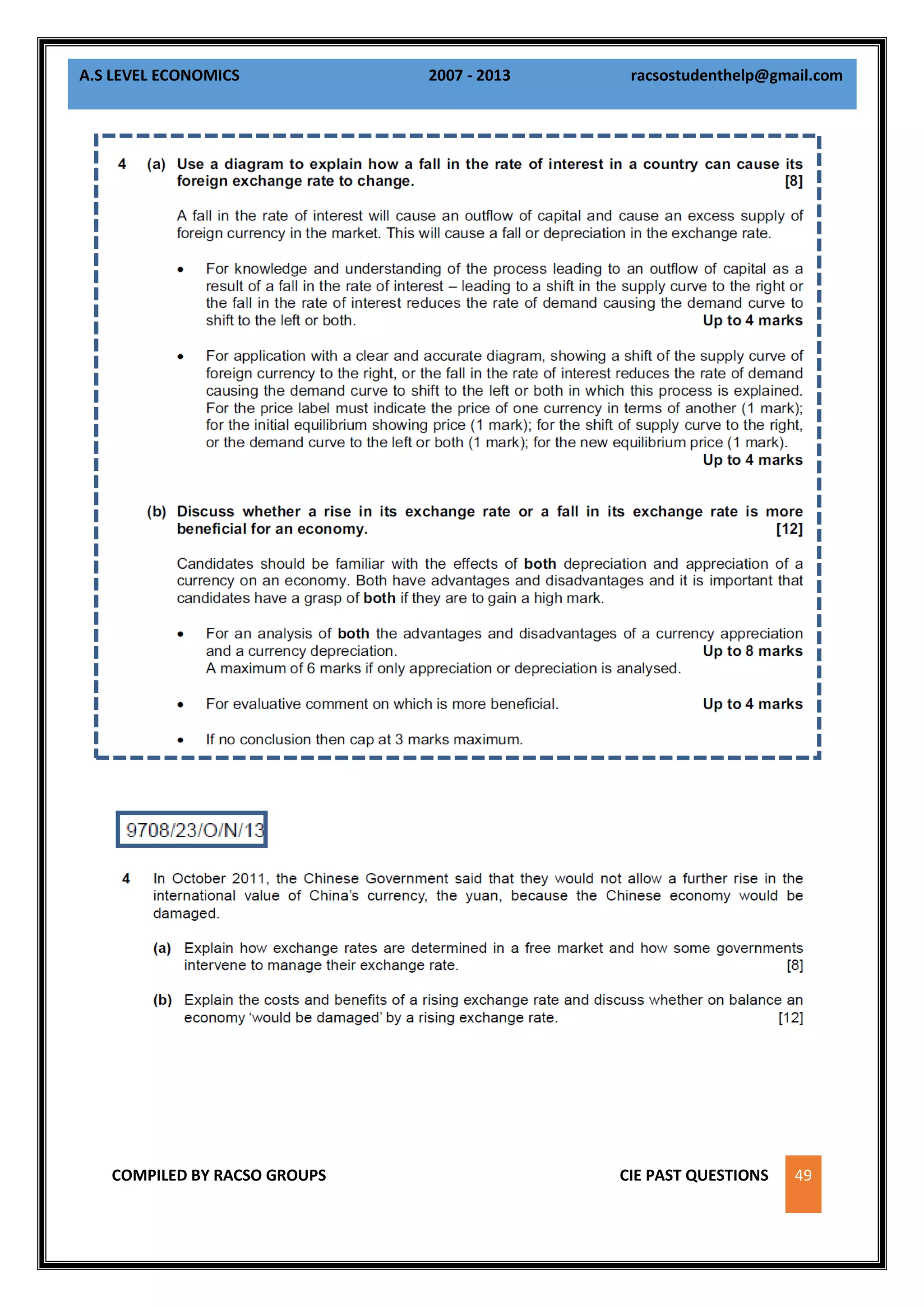 AS level economics, cambridge examinations compiled questions with ...