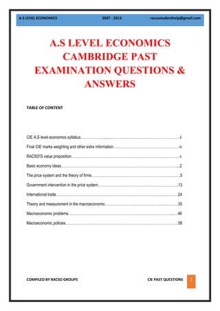 AS level economics, cambridge examinations compiled questions with ...