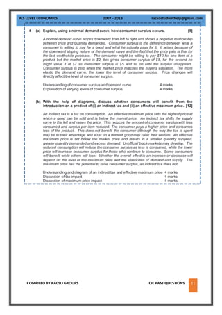 AS level economics, cambridge examinations compiled questions with ...