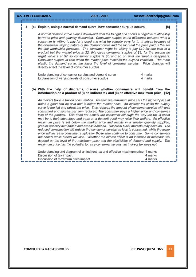 AS level economics, cambridge examinations compiled questions with answers | PDF