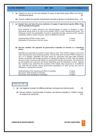 AS level economics, cambridge examinations compiled questions with ...