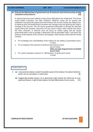 AS level economics, cambridge examinations compiled questions with ...