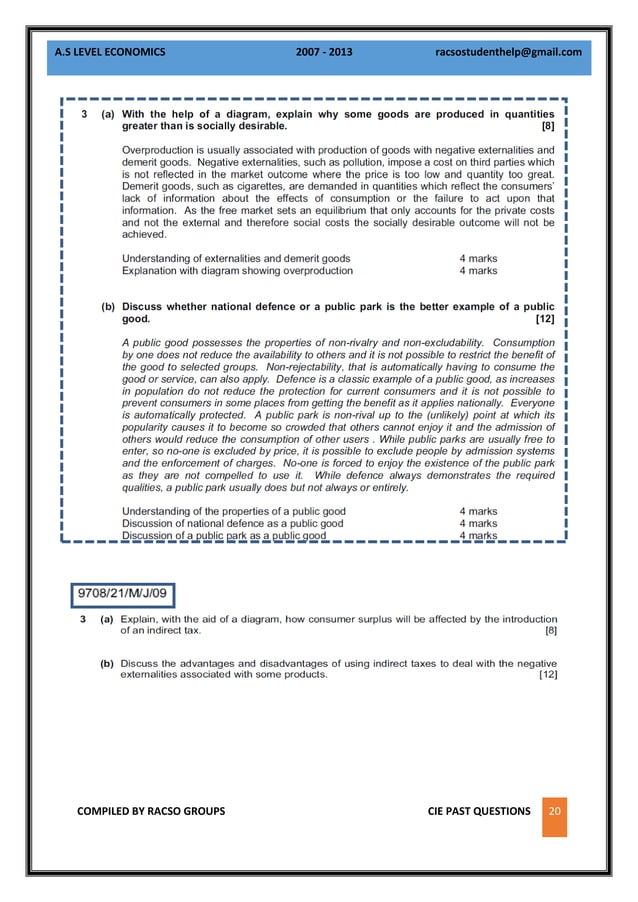 AS level economics, cambridge examinations compiled questions with answers | PDF