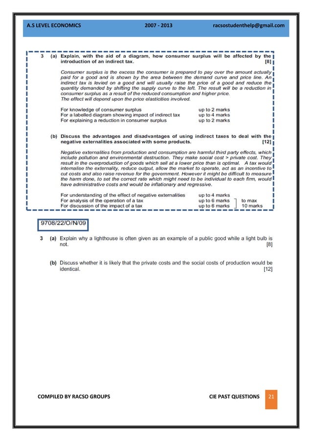 AS level economics, cambridge examinations compiled questions with answers | PDF