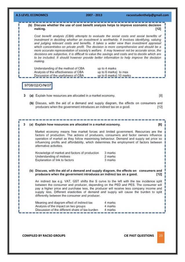 AS level economics, cambridge examinations compiled questions with answers | PDF