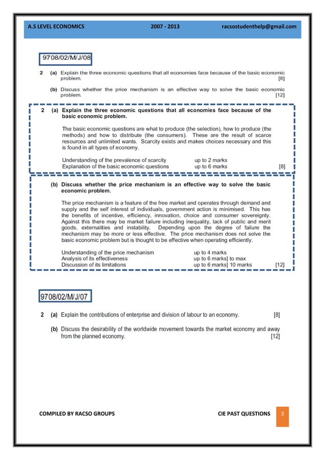 AS level economics, cambridge examinations compiled questions with ...