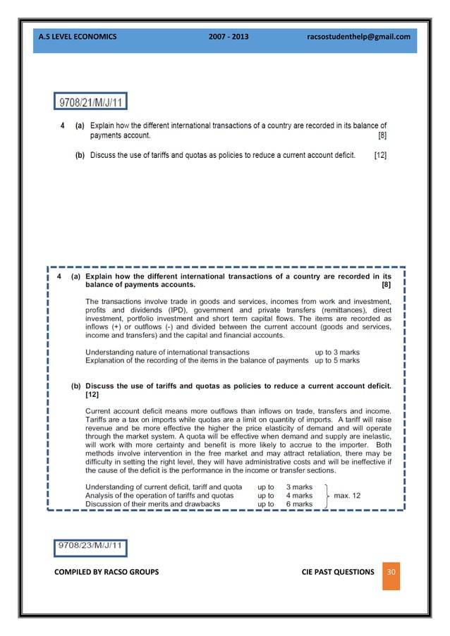 AS level economics, cambridge examinations compiled questions with answers | PDF