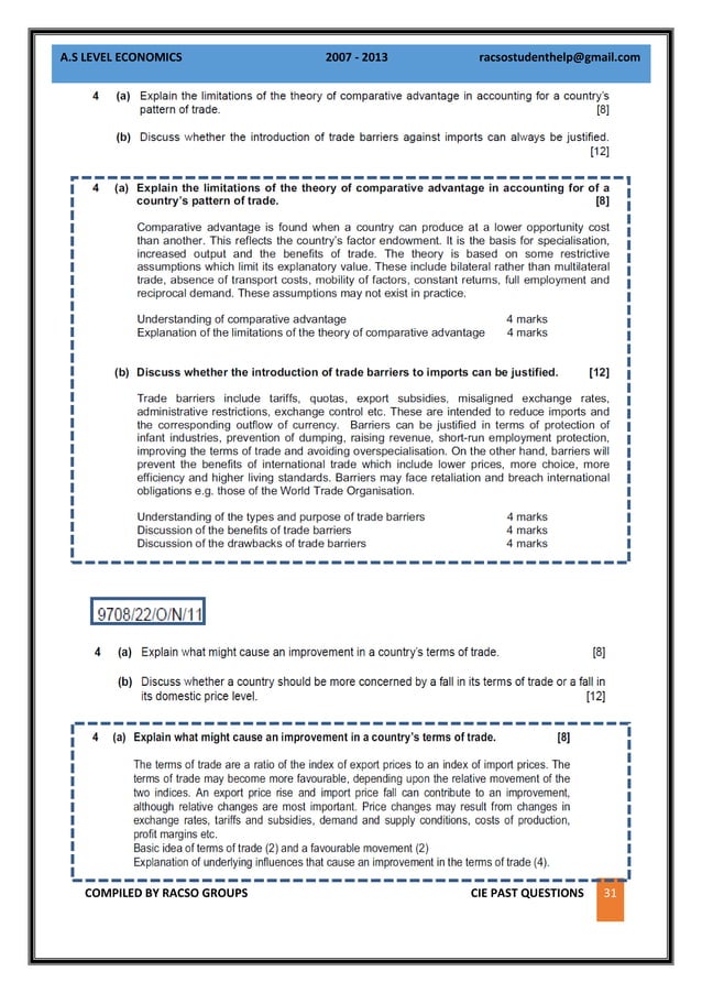 AS level economics, cambridge examinations compiled questions with ...