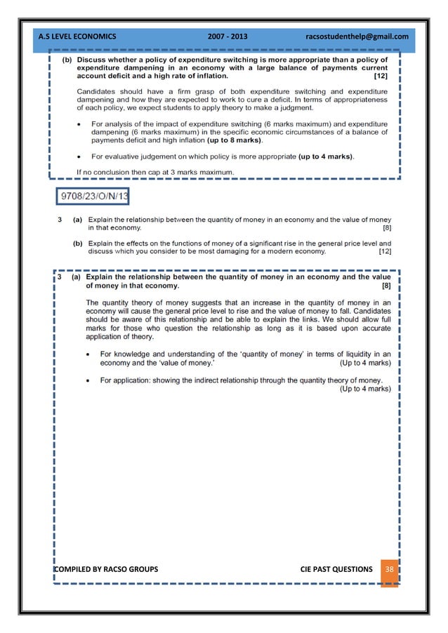 AS level economics, cambridge examinations compiled questions with ...
