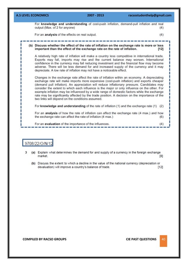 AS level economics, cambridge examinations compiled questions with answers | PDF