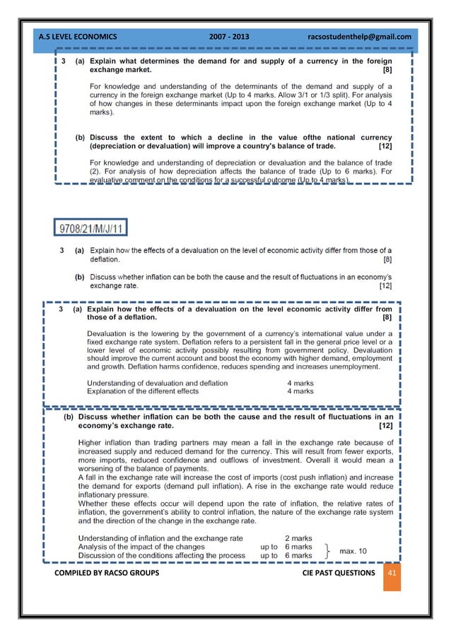 AS level economics, cambridge examinations compiled questions with answers | PDF