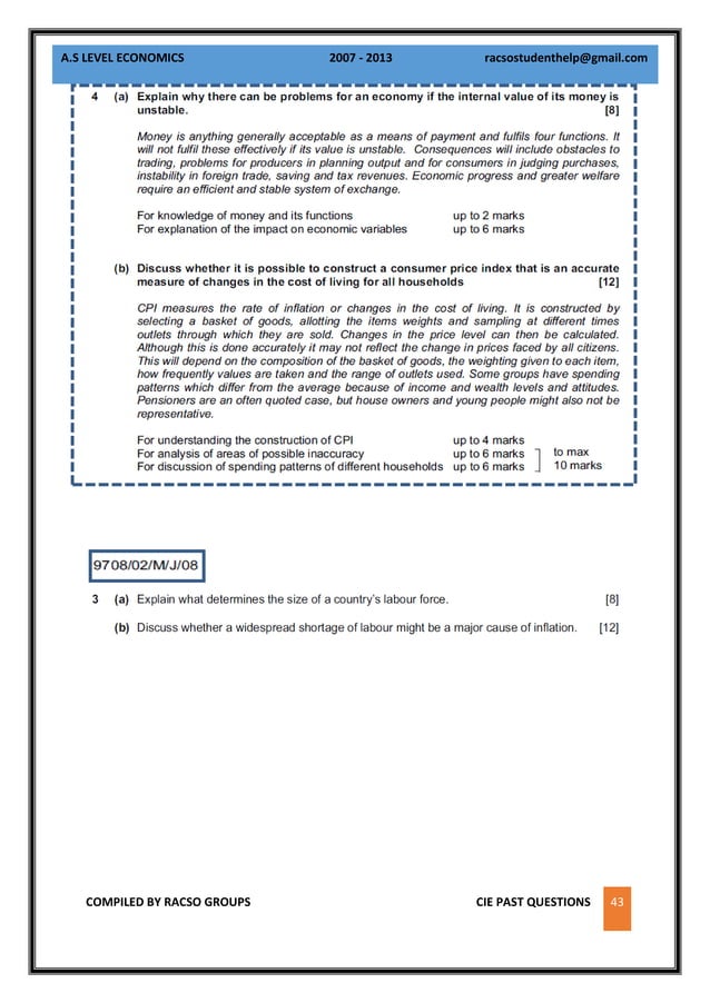 AS level economics, cambridge examinations compiled questions with answers | PDF