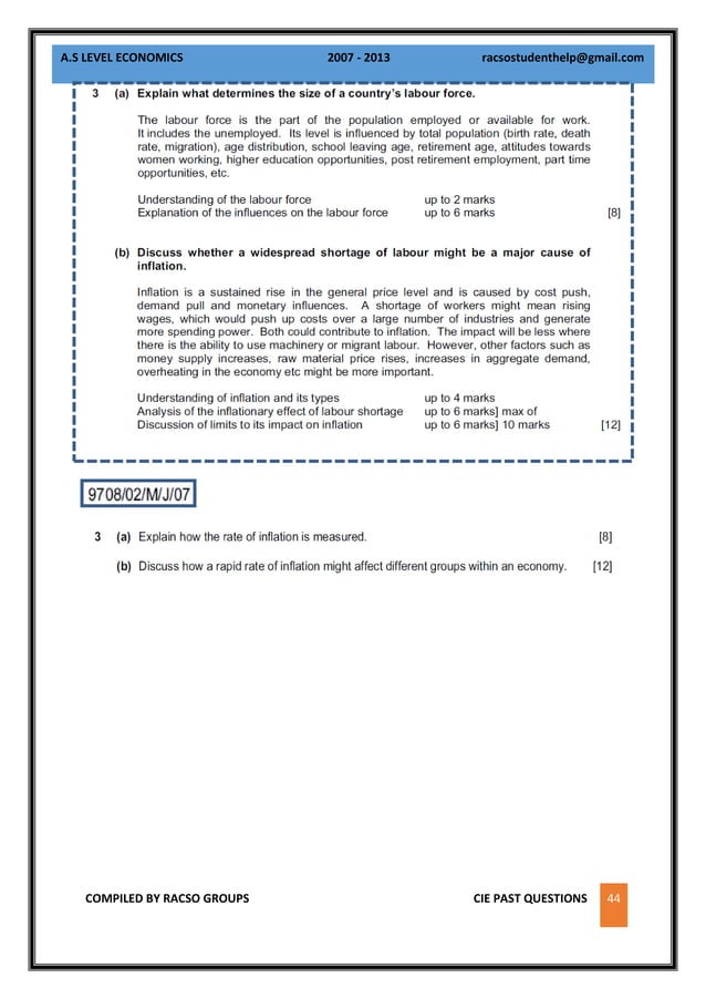 AS level economics, cambridge examinations compiled questions with ...