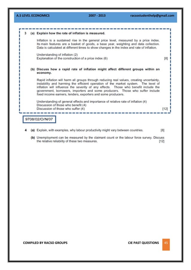 AS level economics, cambridge examinations compiled questions with answers | PDF