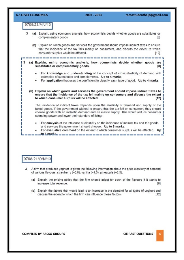 AS level economics, cambridge examinations compiled questions with answers | PDF