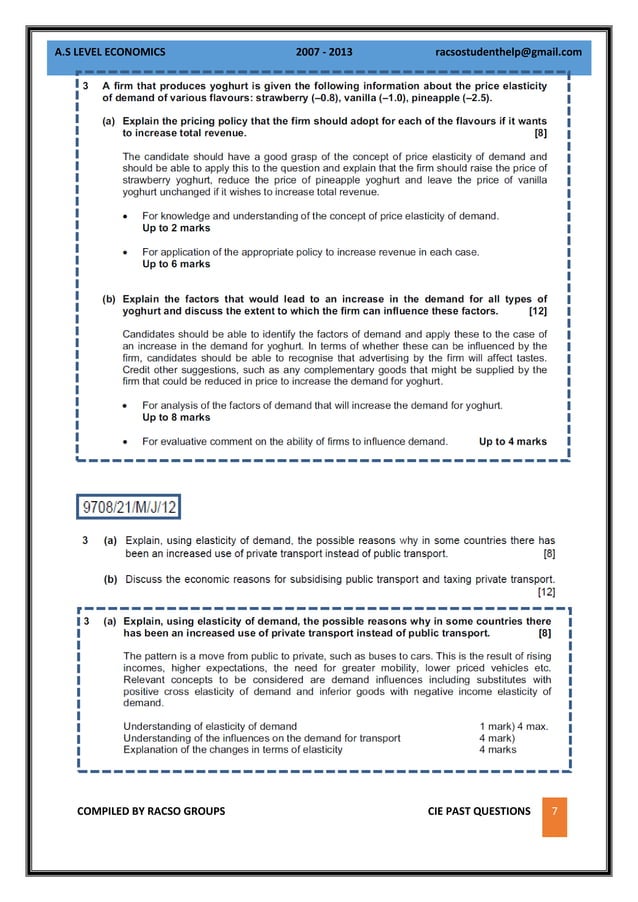 AS level economics, cambridge examinations compiled questions with answers | PDF
