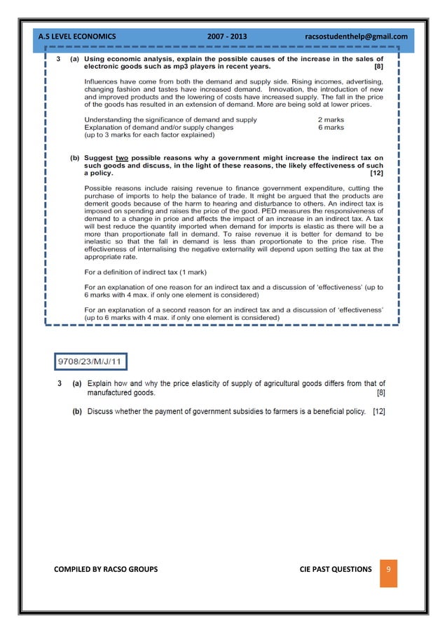 AS level economics, cambridge examinations compiled questions with answers | PDF