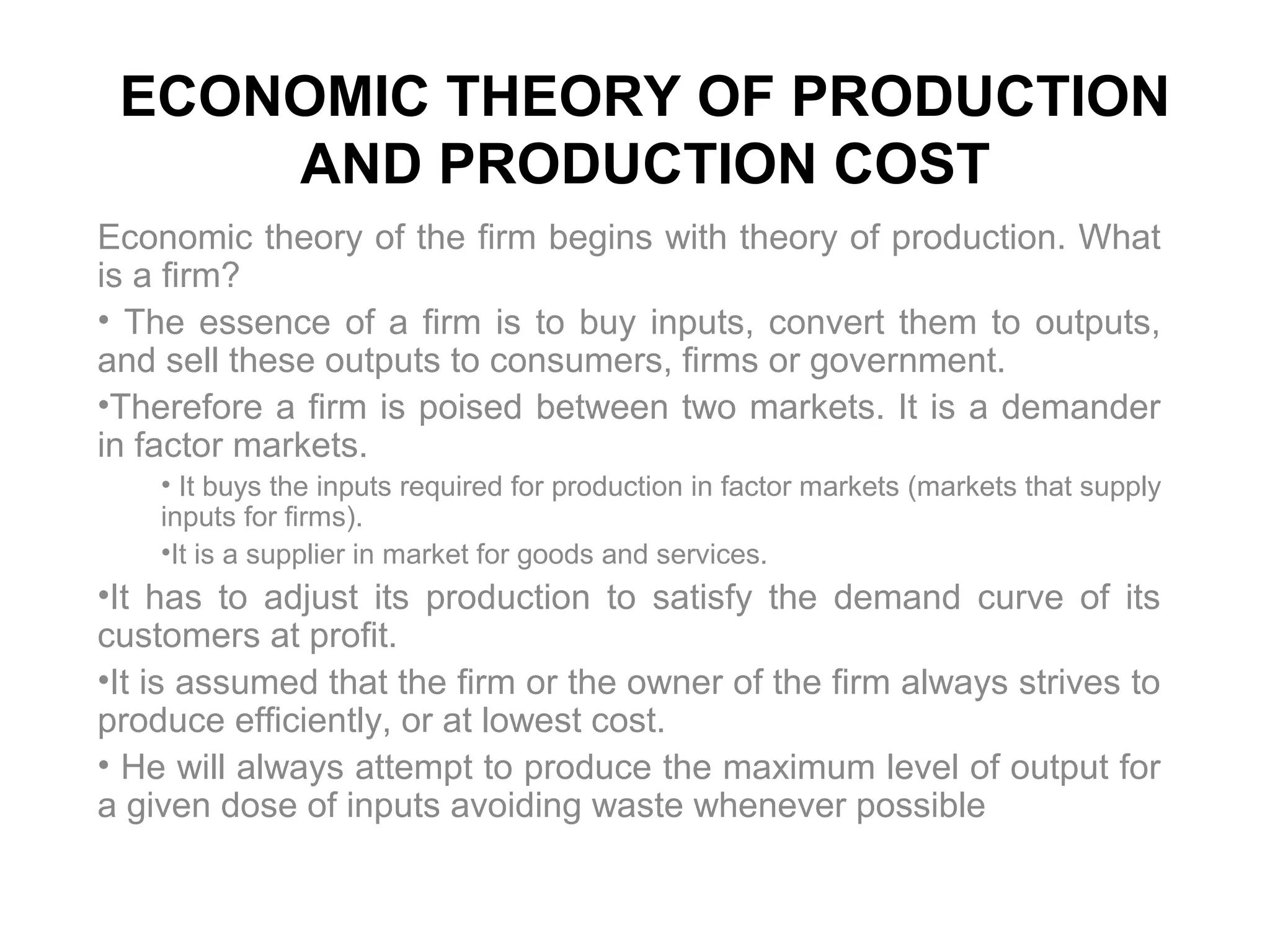 Economic theory of production and production cost | PPT