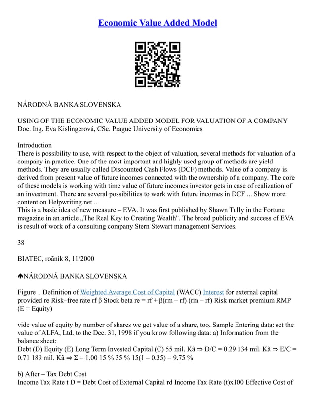 Economic Value Added Model | PDF