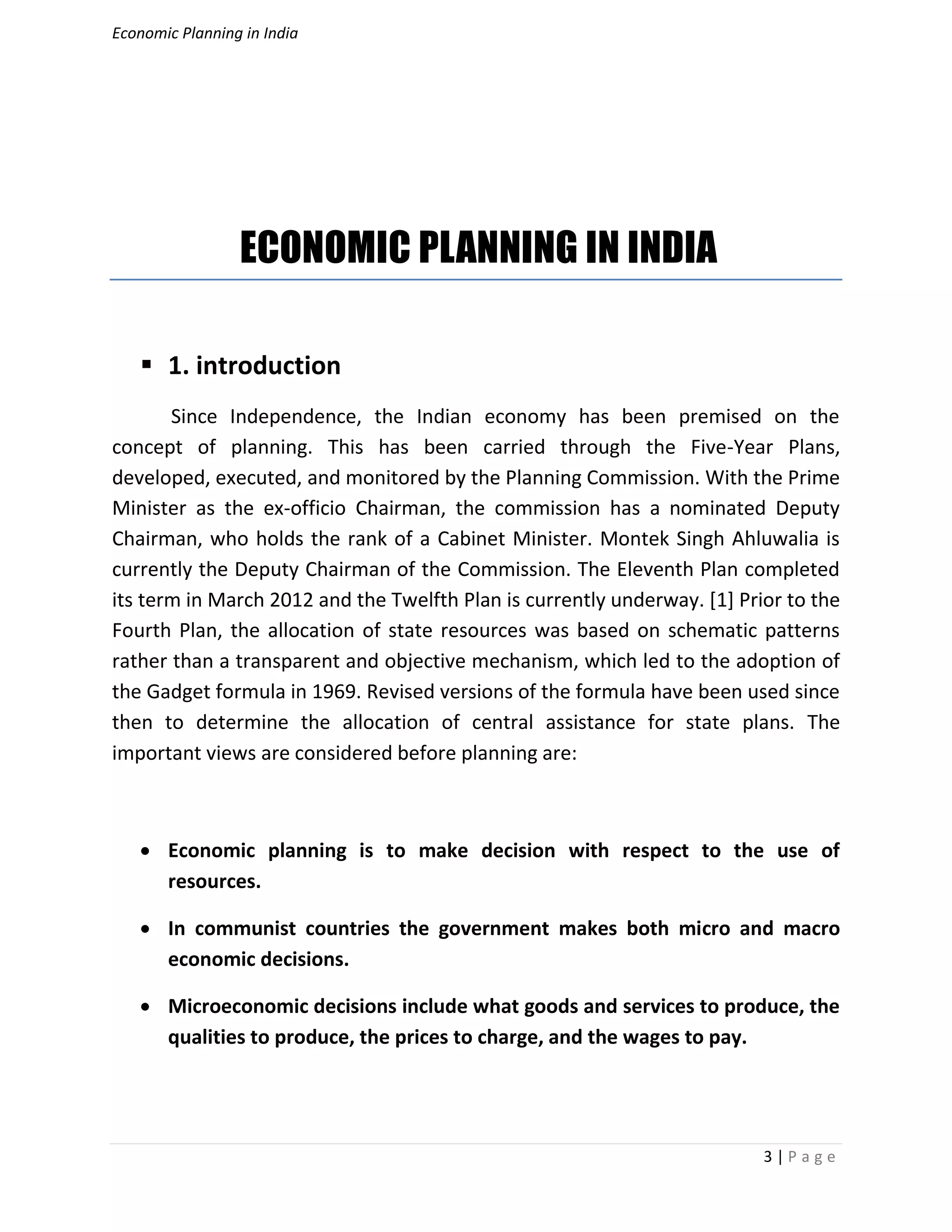 Economic planning in India | DOCX