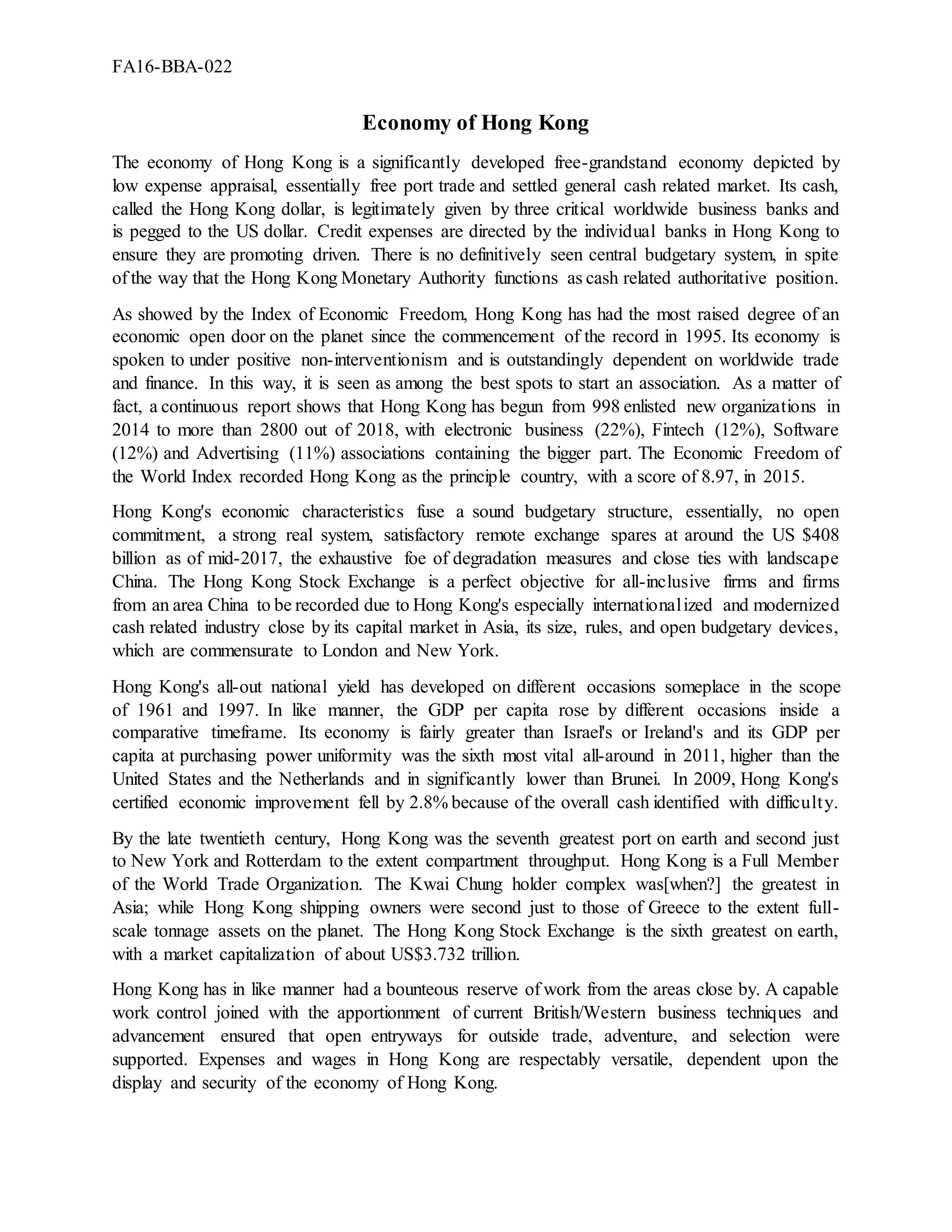 Economy of hong kong | DOCX