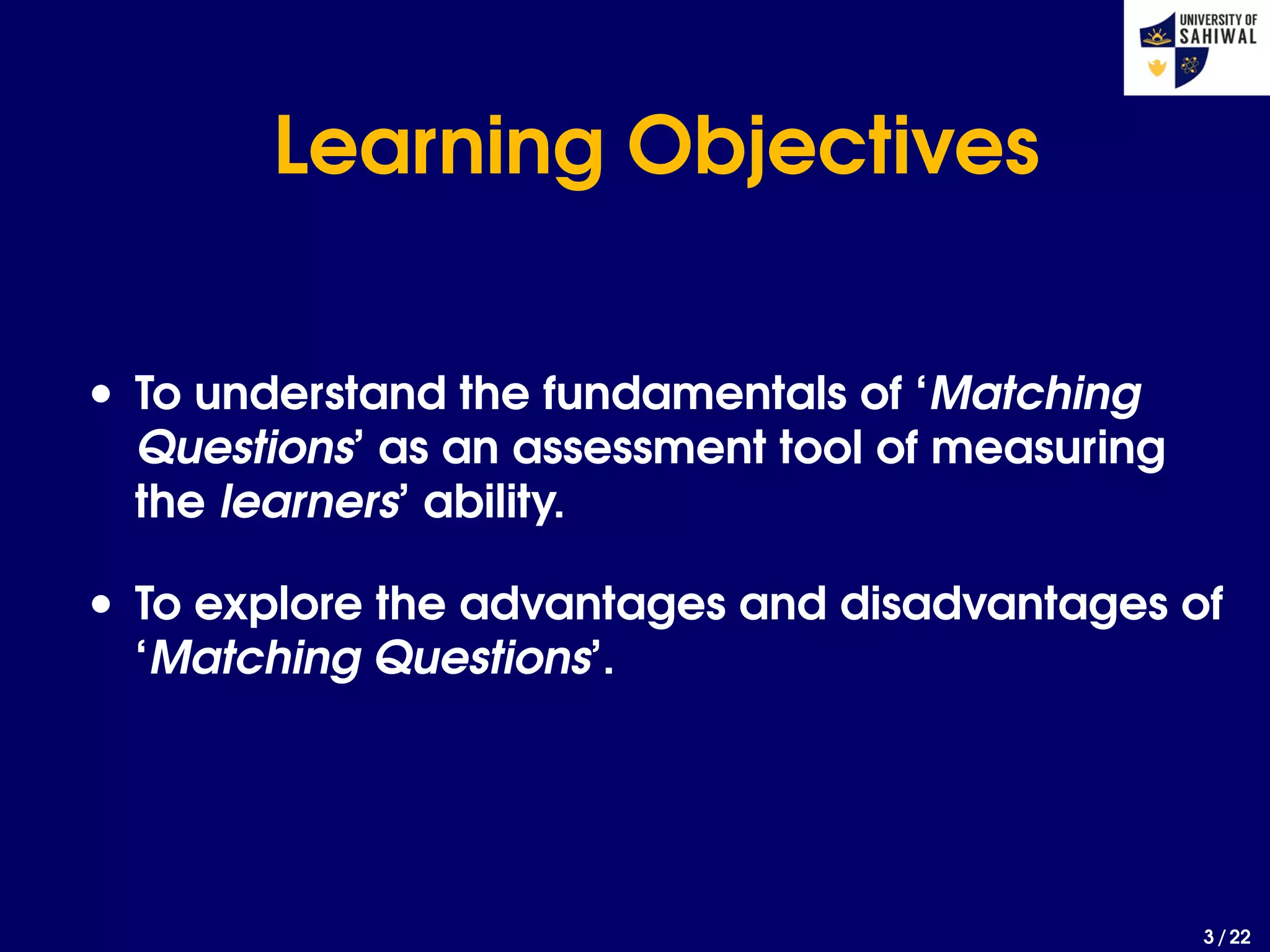 Types of Assessment: Matching Questions | PDF
