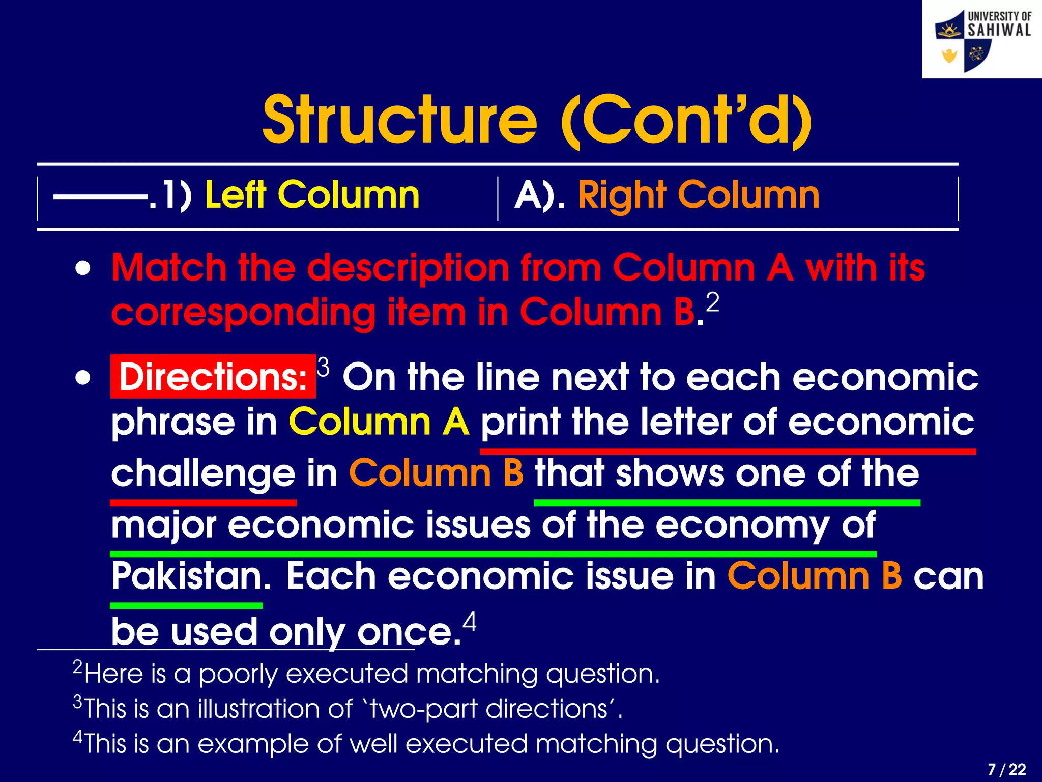 Types of Assessment: Matching Questions | PDF