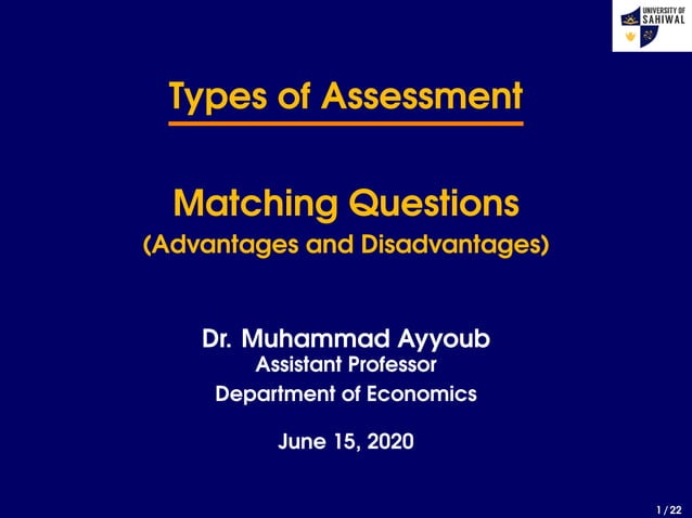 Types of Assessment: Matching Questions | PDF