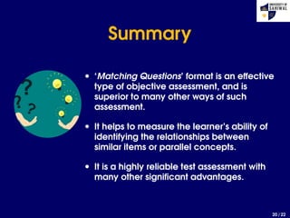 Types of Assessment: Matching Questions | PDF