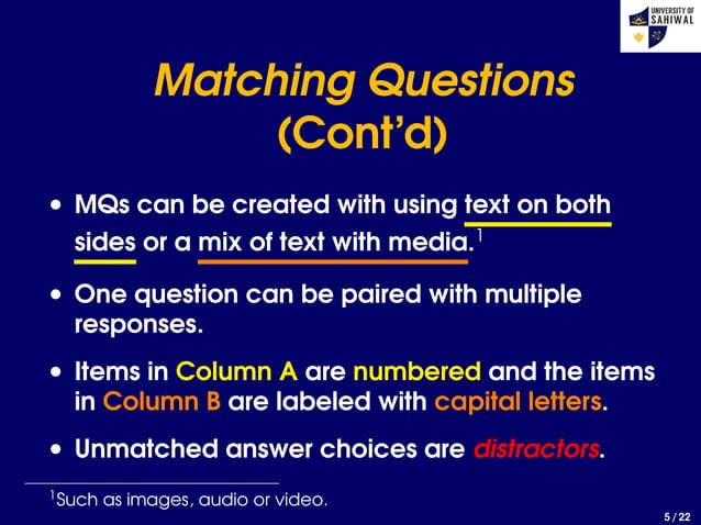 Types of Assessment: Matching Questions | PDF
