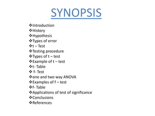 f and t test | PPTX