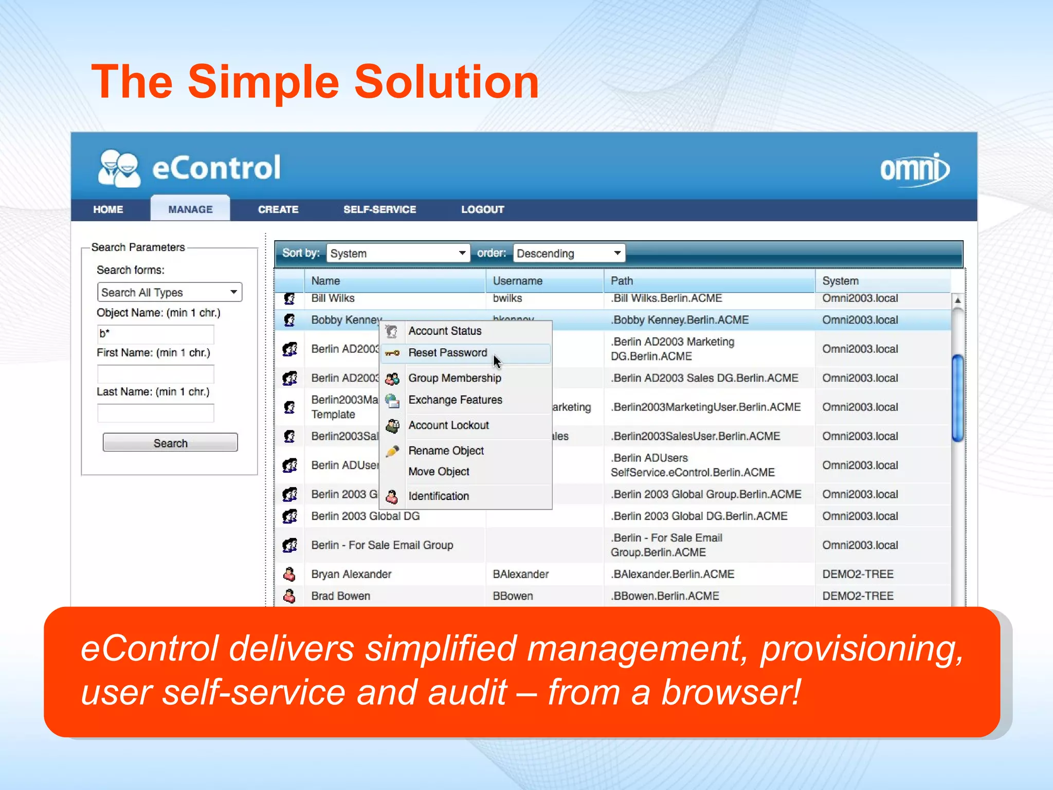 eControl - Simplified management for Active Directory, Exchange, SAP ...