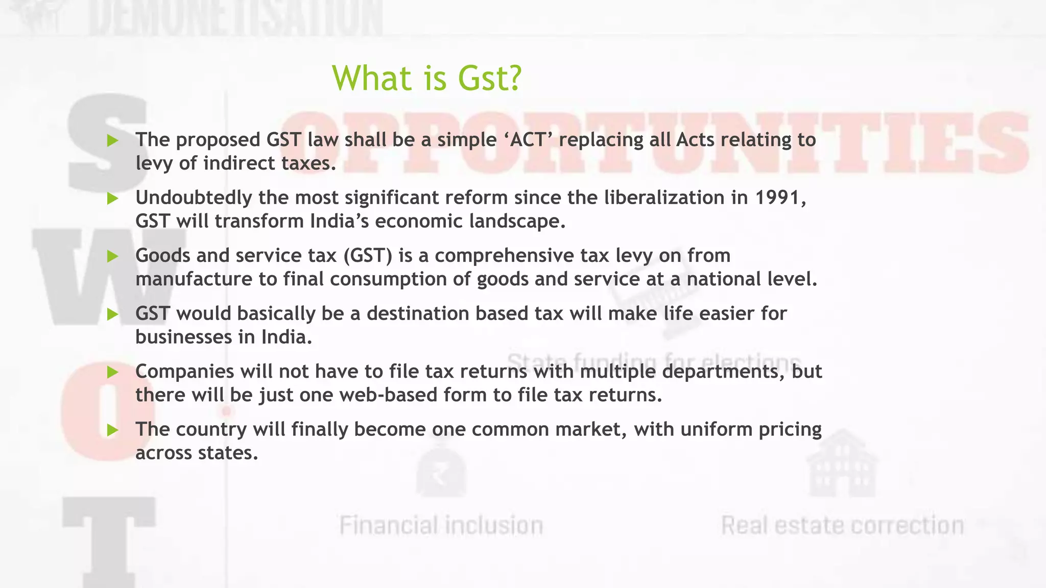 Demonetization and GST: Swot Analysis | PPTX