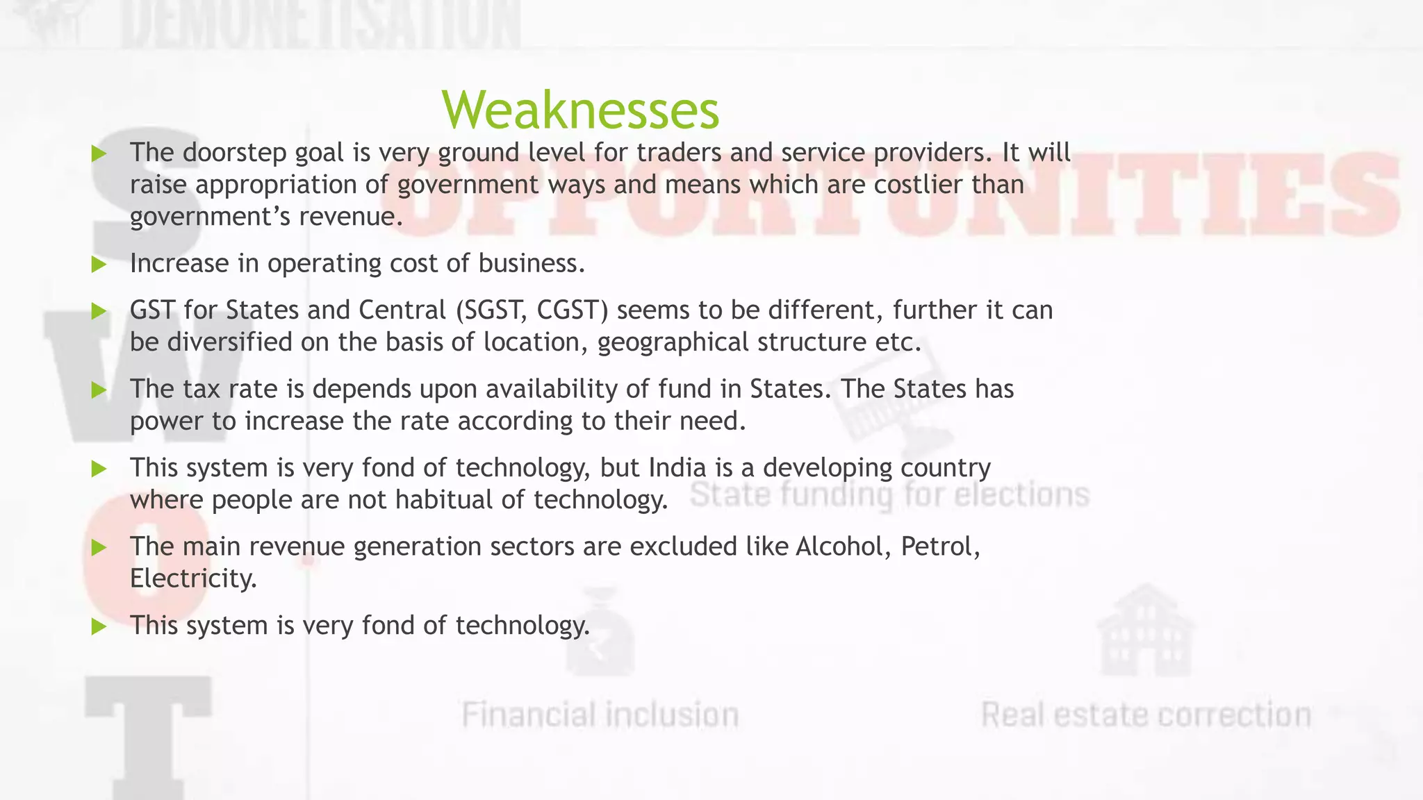 Demonetization and GST: Swot Analysis | PPTX