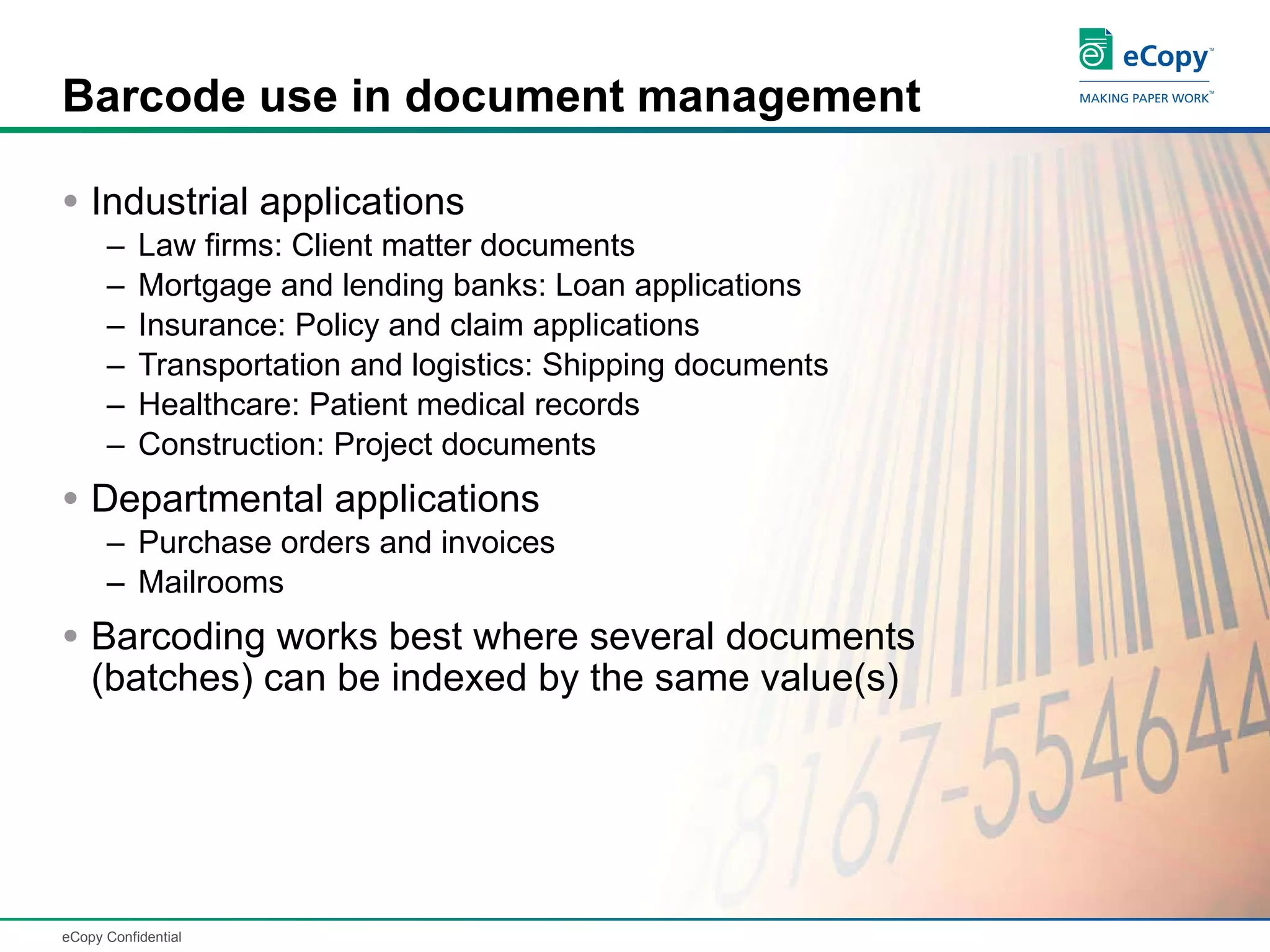Oce e-Copy Barcode Recognition Services | PPT