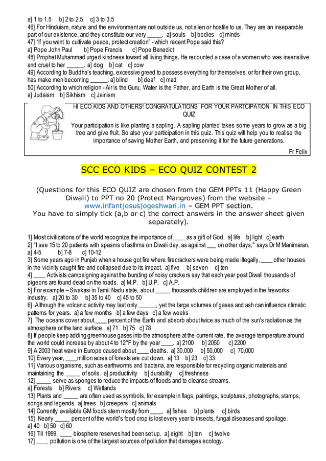 Eco quiz contests | DOCX | Nutrition | Healthy Living