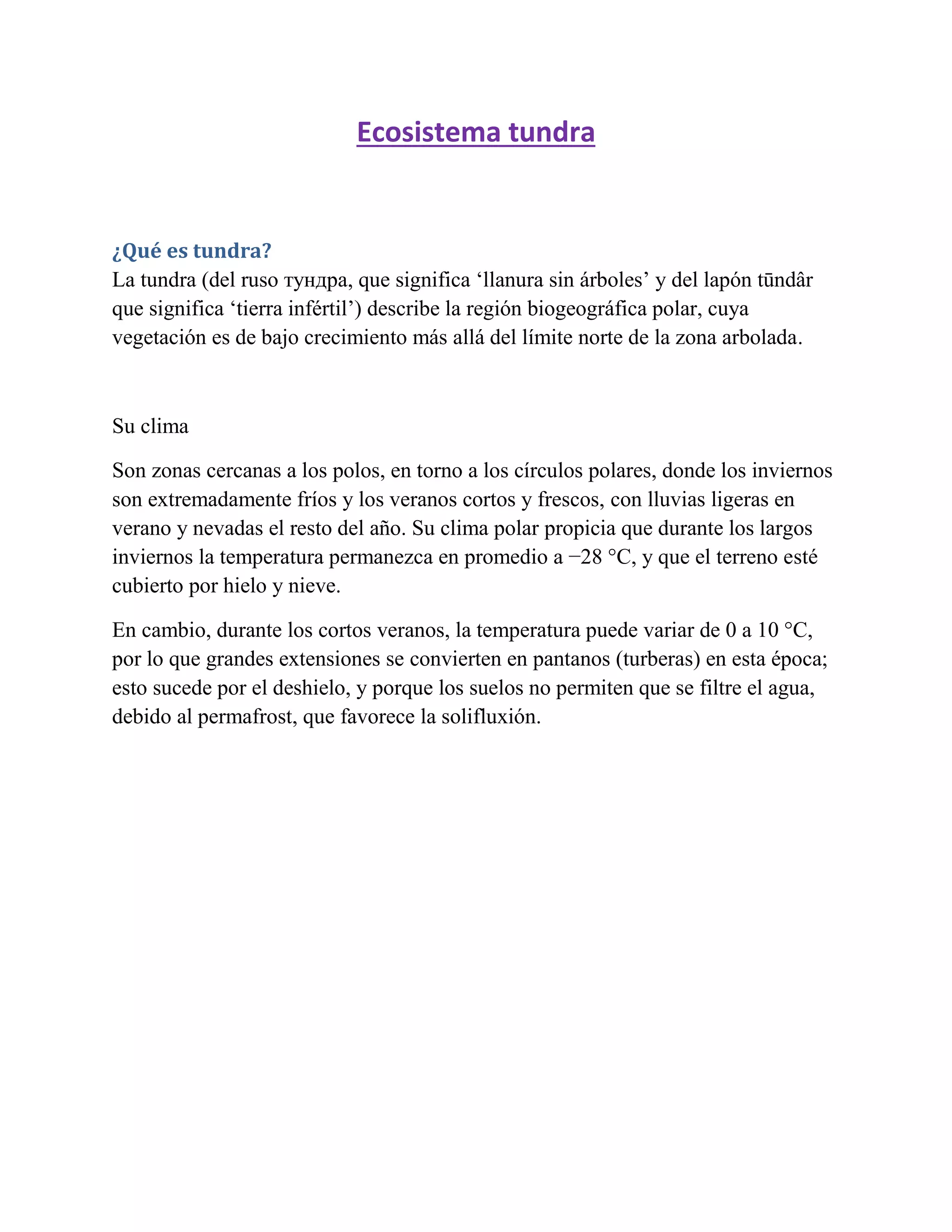 Ecosistema tundra | PDF